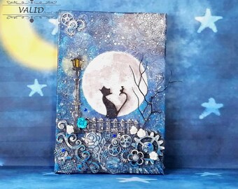 Mixed Media Cat Art - Etsy