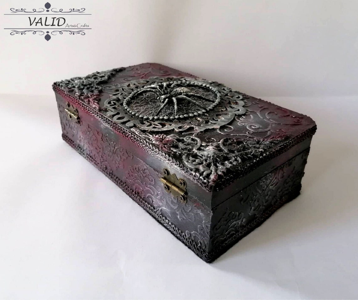 Spider Wooden Storage Box/gothic Style/black and Dark Red - Etsy