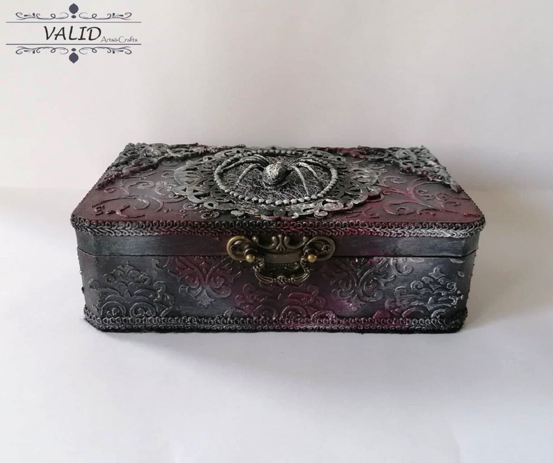 Spider Wooden Storage Box/gothic Style/black and Dark Red - Etsy