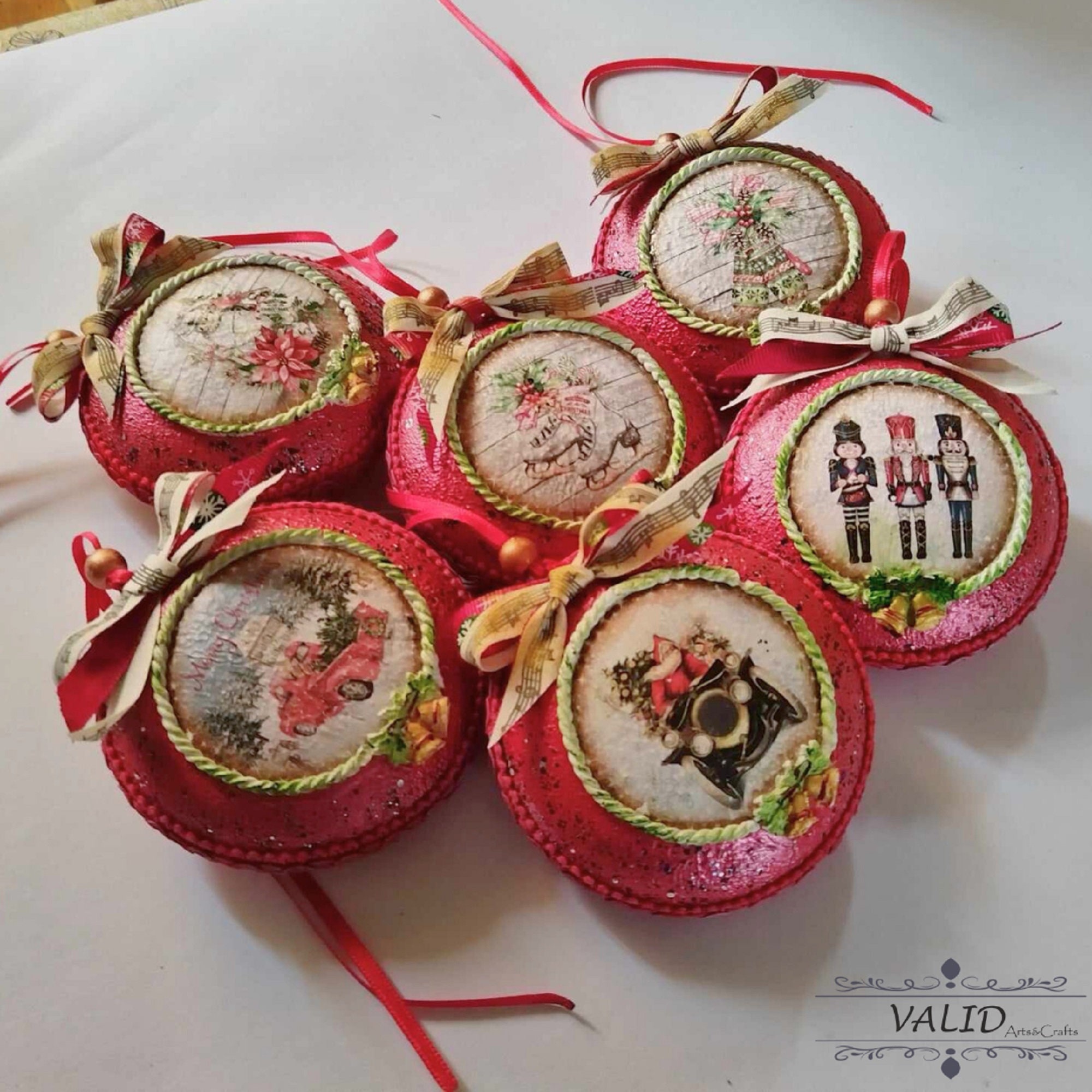 Handmade Red Christmas Tree Medallions: Decoupage Ornament Set of 6 - Etsy