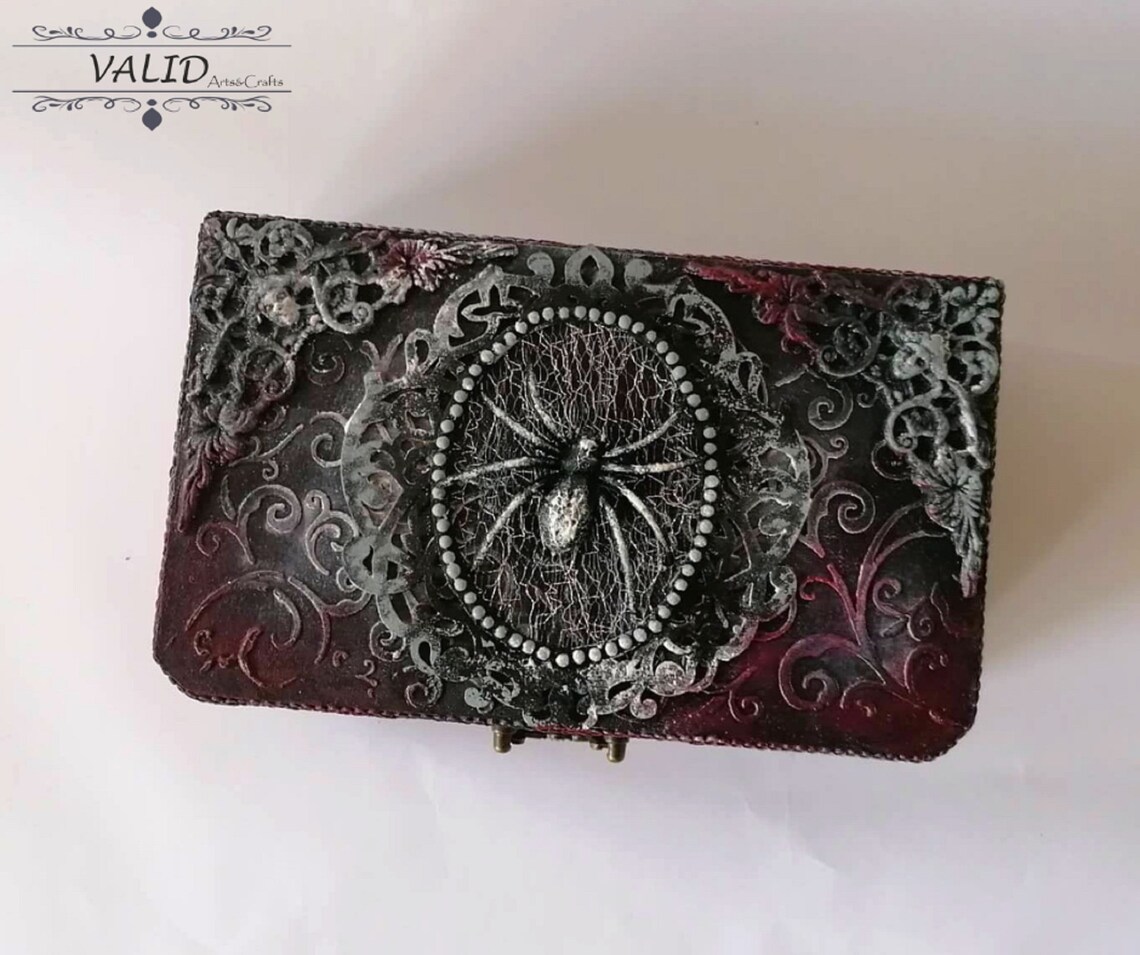 Spider Wooden Storage Box/gothic Style/black and Dark Red - Etsy