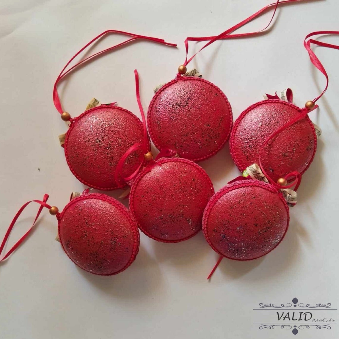Handmade Red Christmas Tree Medallions: Decoupage Ornament Set of 6 - Etsy