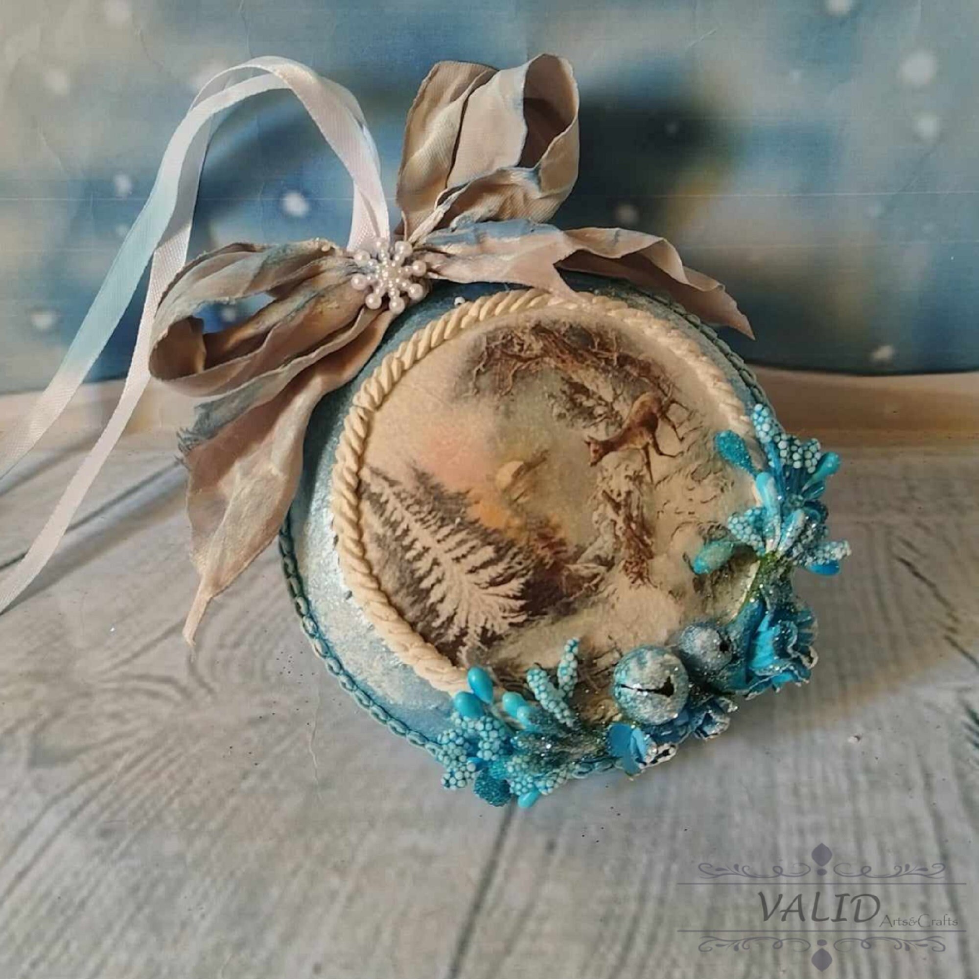 Set of 6 Blue Handmade Decoupaged Christmas Medallion Winter - Etsy