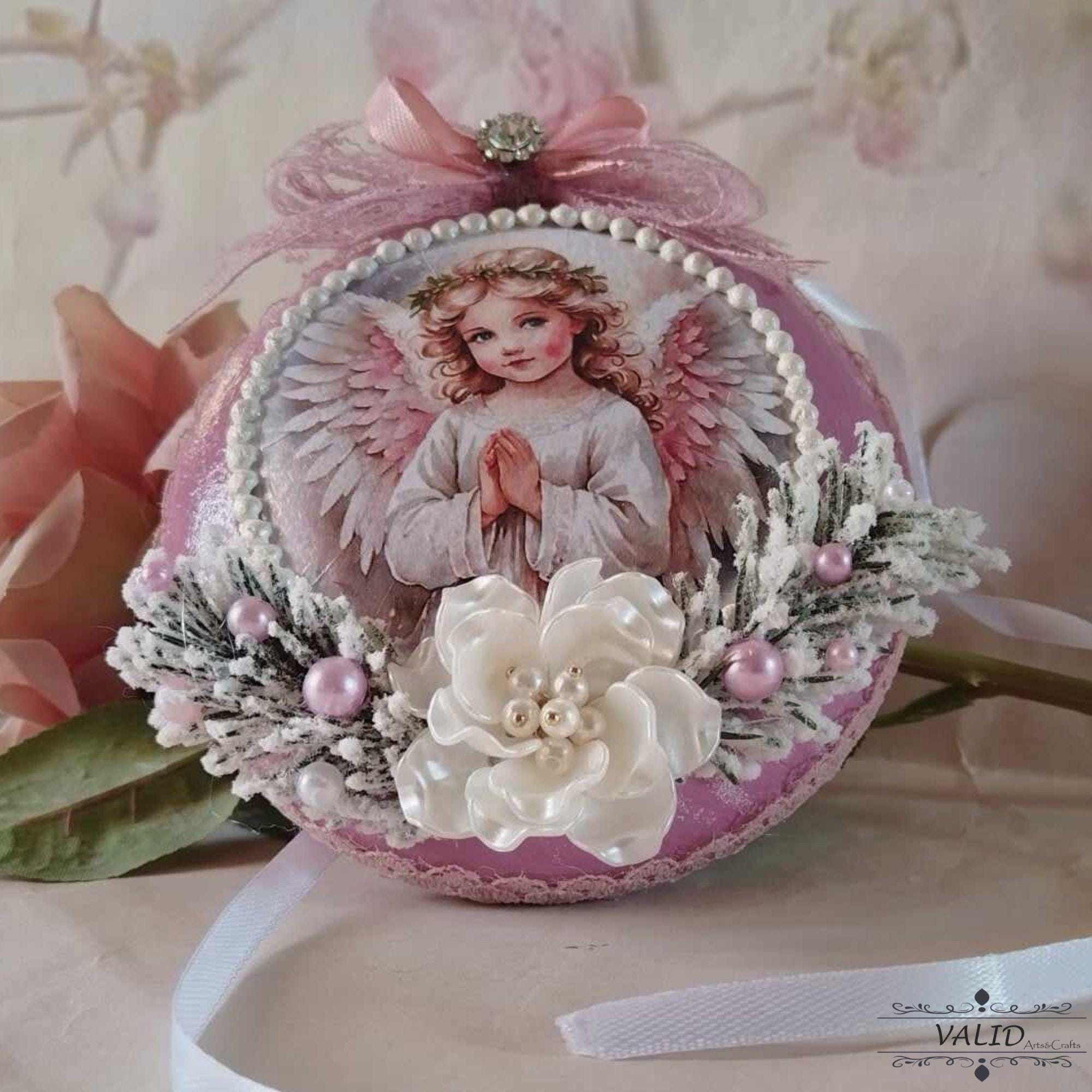 Handmade Christmas Ornament With an Angel – Mauve & White Mixed Media ...