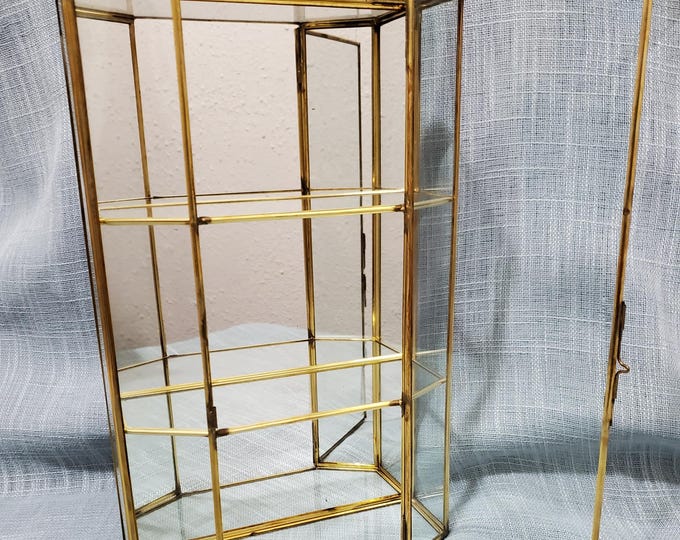 Vintage Glass Display Case for Small Collectibles - Brass Curio Cabinet ...