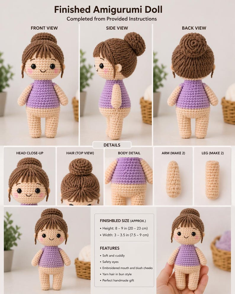Crochet Beginner Doll Pattern - 9 to 12-inch Doll (dress & Shoes Are in ...