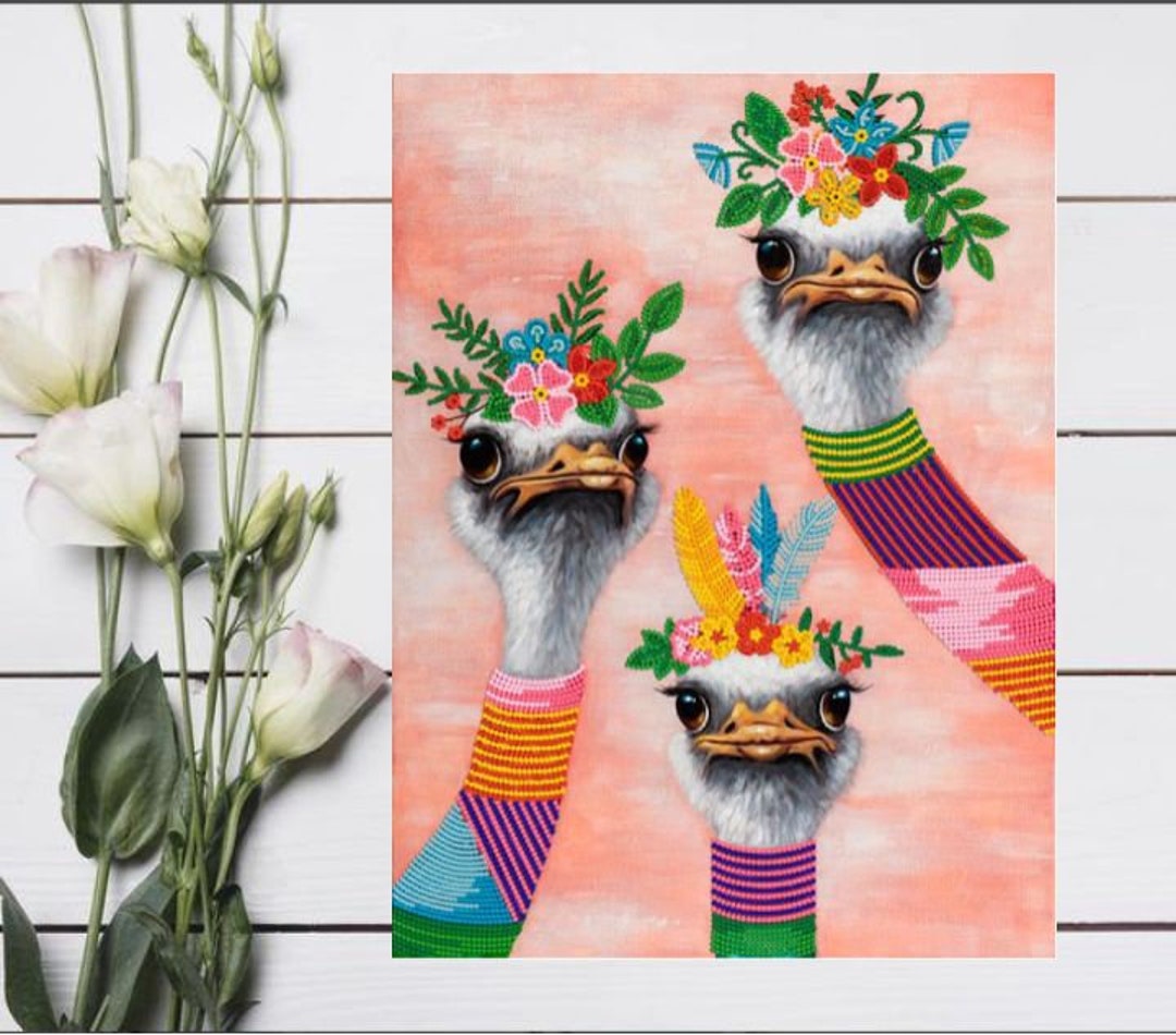 Bead Embroidery Set "fashion Party", Funny Ostriches Embroidery, Beaded ...
