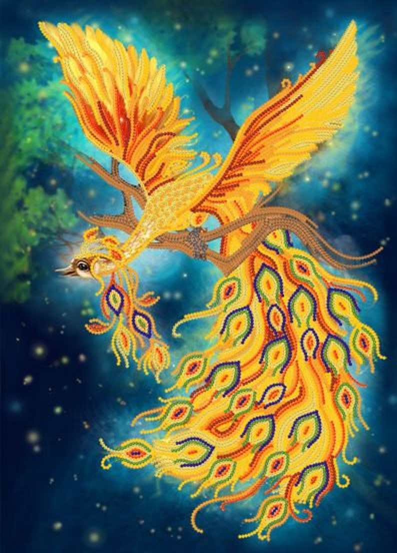 Bead Embroidery Set Fire-bird Embroideryneedlepoint Tapestry - Etsy