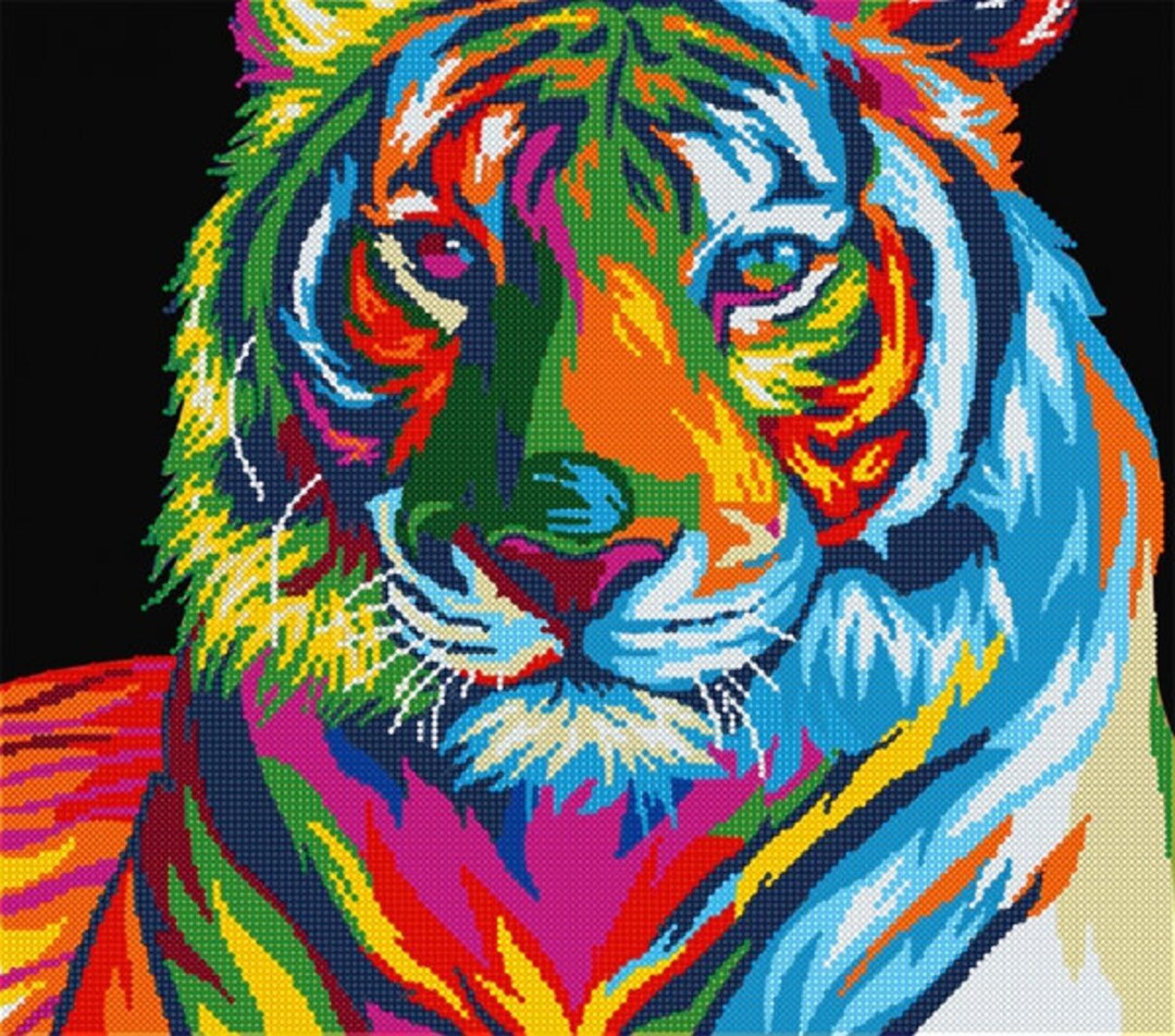 Bead Embroidery Kit Rainbow TIGER , Beaded Cross Stitch, Needlepoint ...