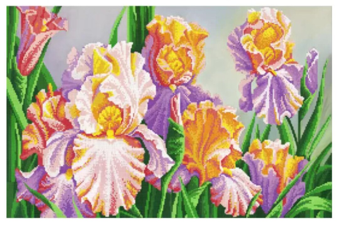 Bright Irises Bead Embroidery Kit Needlepoint Beading Beaded Painting ...