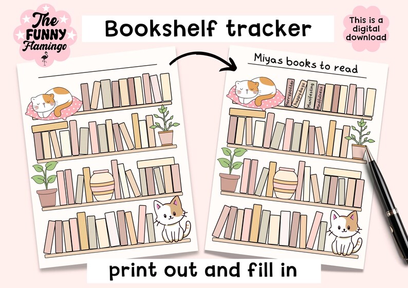 Printable Book Tracker, 50 Bookshelf Tracker, Digital Bookshelf Tracker ...