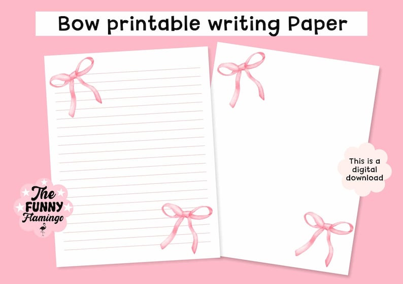 Bow Printable Stationary, Printable Writing Paper, Coquette Note Paper ...