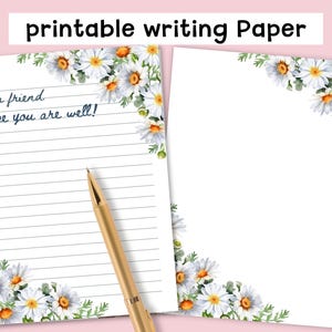 Daisy Letter Paper, Printable Stationary, Printable Writing Paper, Note ...