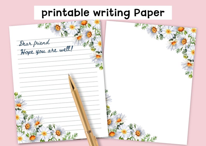 Daisy Letter Paper, Printable Stationary, Printable Writing Paper, Note ...