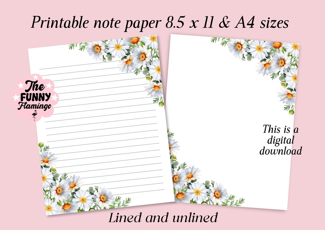 Daisy Letter Paper, Printable Stationary, Printable Writing Paper, Note ...
