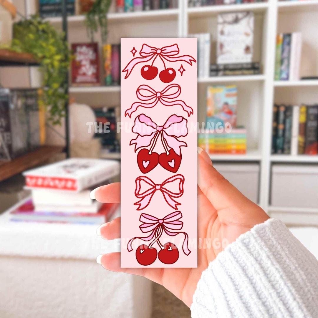 Cherry Bow Printable Bookmark, Cute PNG Bookmarks, Coquette Bookmark ...