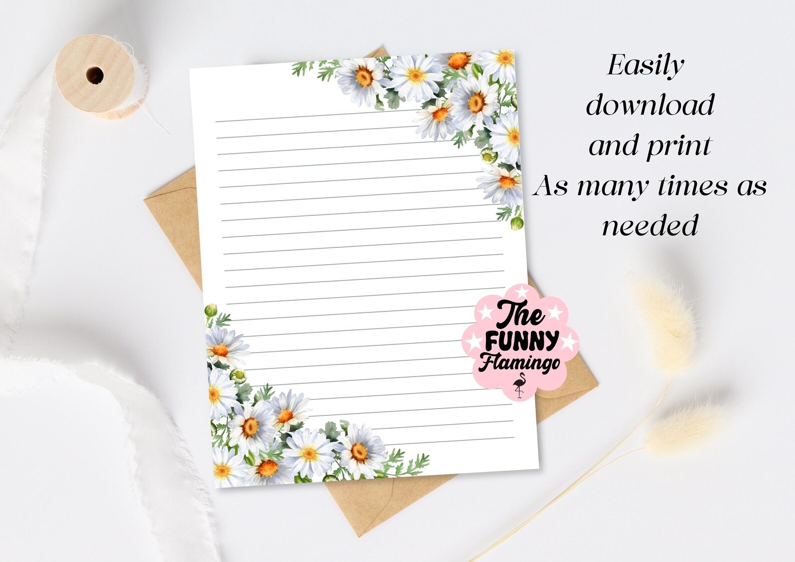 Daisy Letter Paper, Printable Stationary, Printable Writing Paper, Note ...