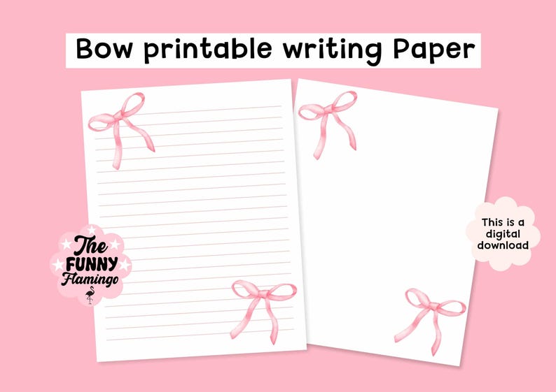 Bow Printable Stationary, Printable Writing Paper, Coquette Note Paper ...