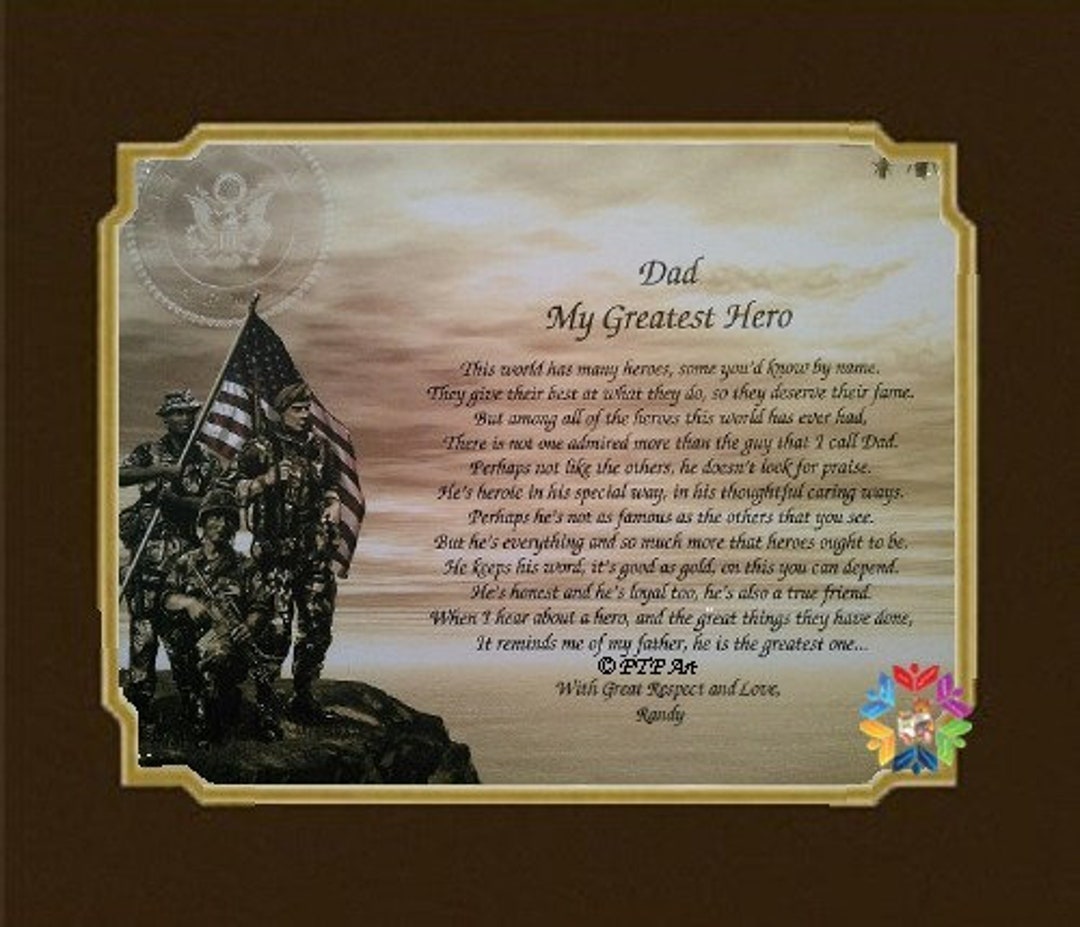 Army Poem for Dad, My Hero Poem, Father’s Day Gifts, Army Gift for Dad ...