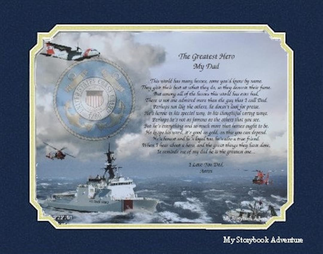 Coast Guard Poem for Dad, My Hero Poem With Mat, Fathers Day Gifts ...
