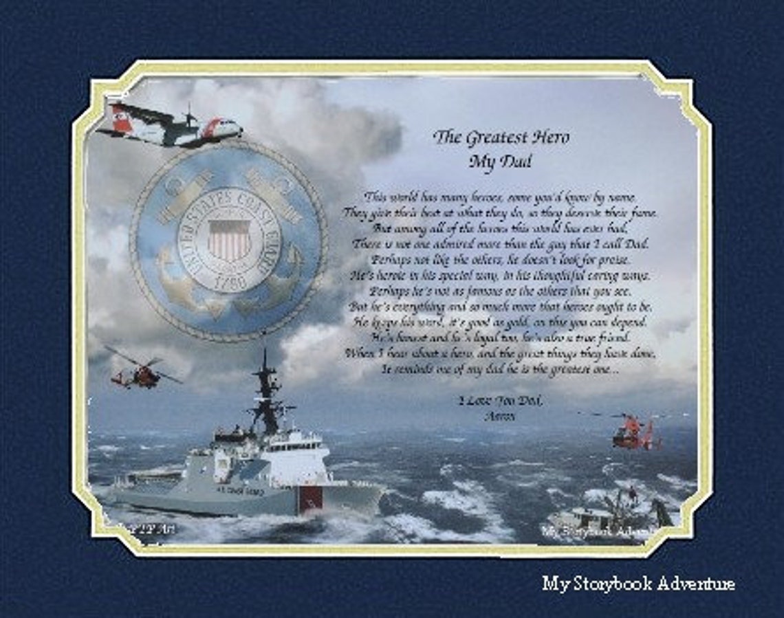 Coast Guard Poem for Dad My Hero Poem with Mat Fathers Day | Etsy