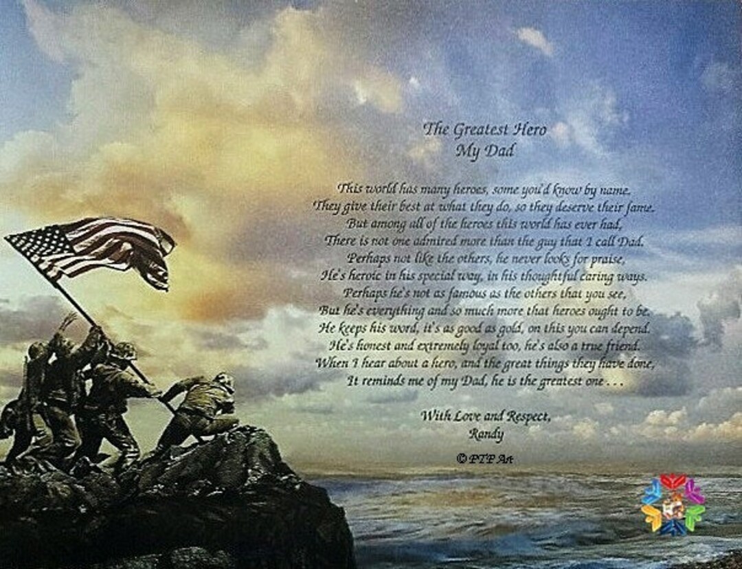 Marine Poem for Dad, My Hero Poem With Mat, Father's Day Gift, Dad Gift ...