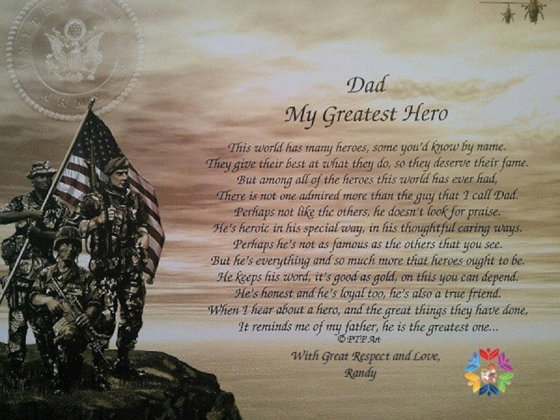Army Poem for Dad My Hero Poem With Mat Father's Day - Etsy