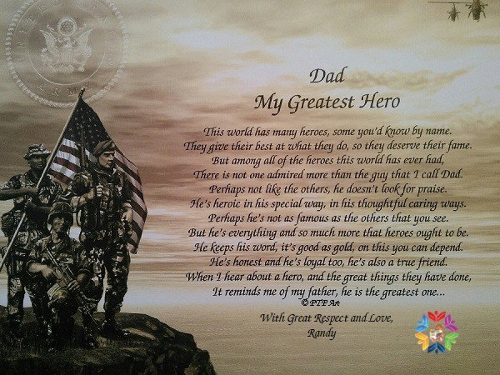 Army Poem for Dad, My Hero Poem With Mat, Father's Day Gift, Dad Gift ...