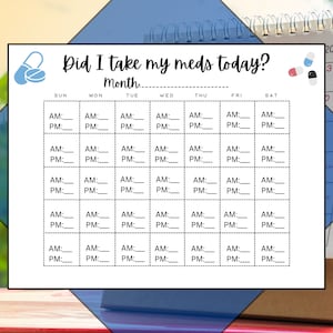 Medication Calendar Reminder for Meds Checklist Planner for Medicine ...