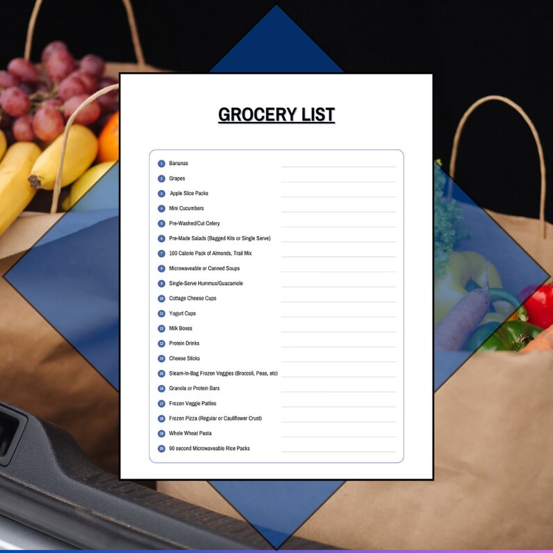 ADHD Grocery List Template Meal Idea Food Plan Autism Picky Eater ...