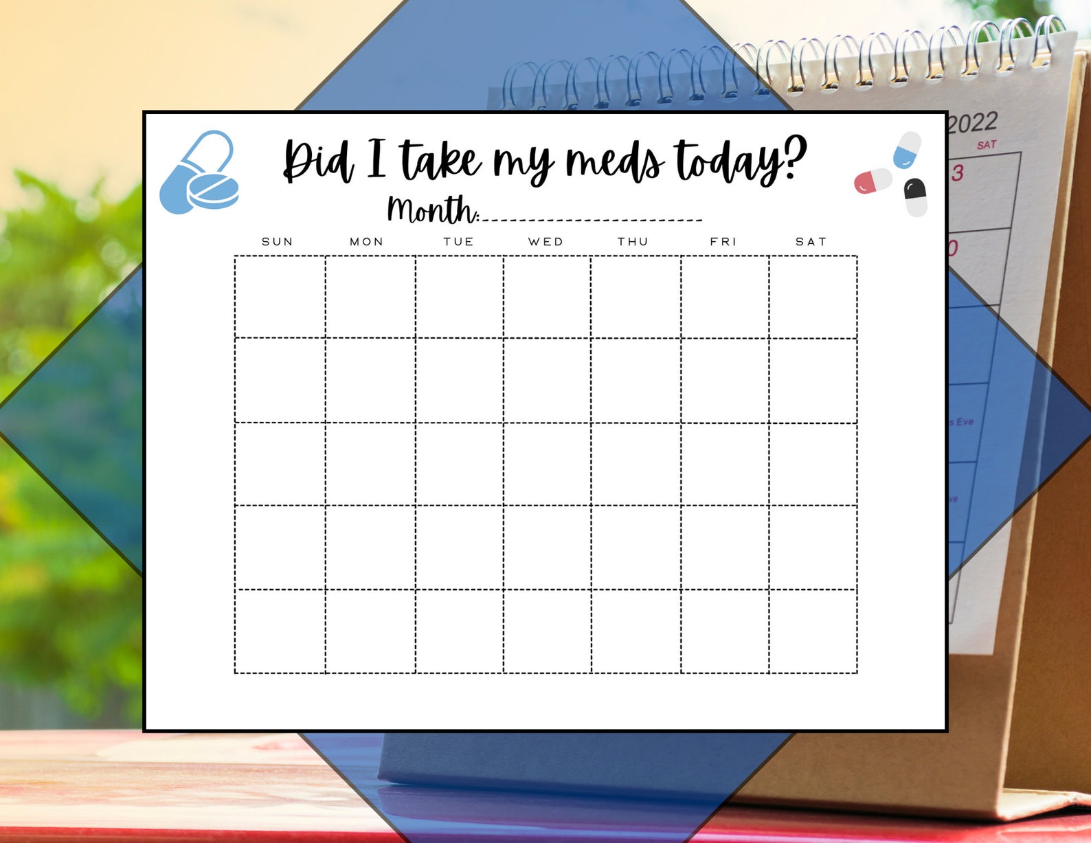 Medication Calendar Reminder for Meds Checklist Planner for Medicine ...