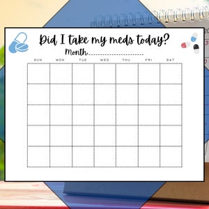 Medication Calendar Reminder for Meds Checklist Planner for Medicine ...