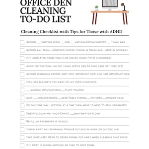 Office Cleaning Checklist Den Cleaning to Do List Study Room Chore Plan ...