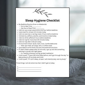 Sleep Hygiene Checklist Insomnia Handout Bedtime Routines Wind Down ...