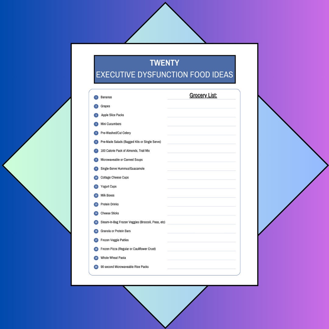 Executive Dysfunction Grocery List, Food Checklist, Snack Ideas, Lunch ...