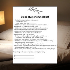 Sleep Hygiene Checklist Insomnia Handout Bedtime Routines Wind Down ...