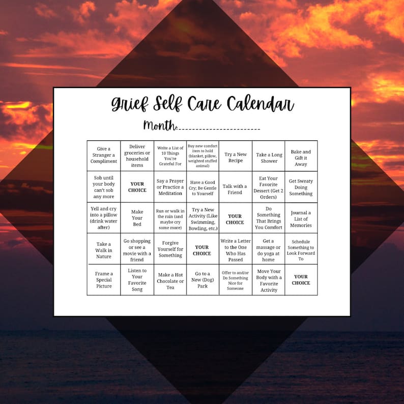 Calendar for Grieving Activities for Grief Calendar Depression Self ...
