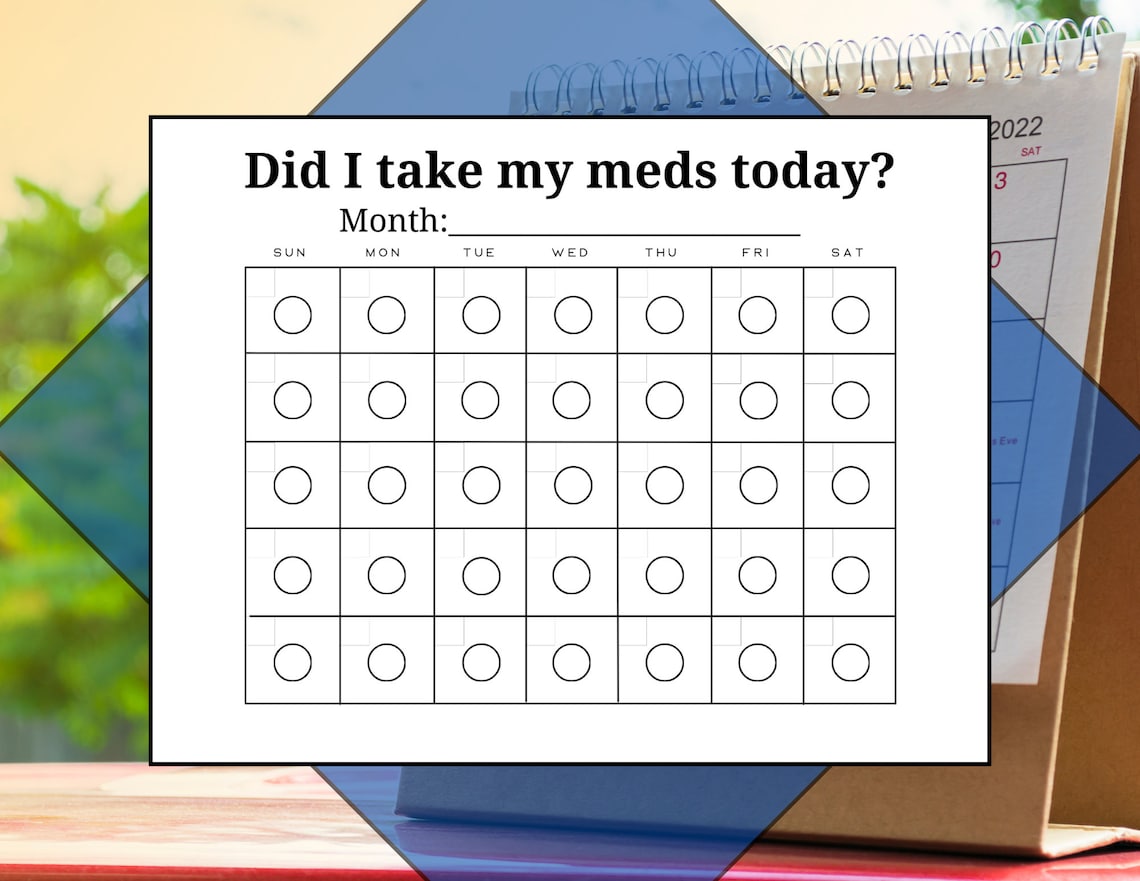 Medication Calendar Reminder for Meds Checklist Planner for Medicine ...