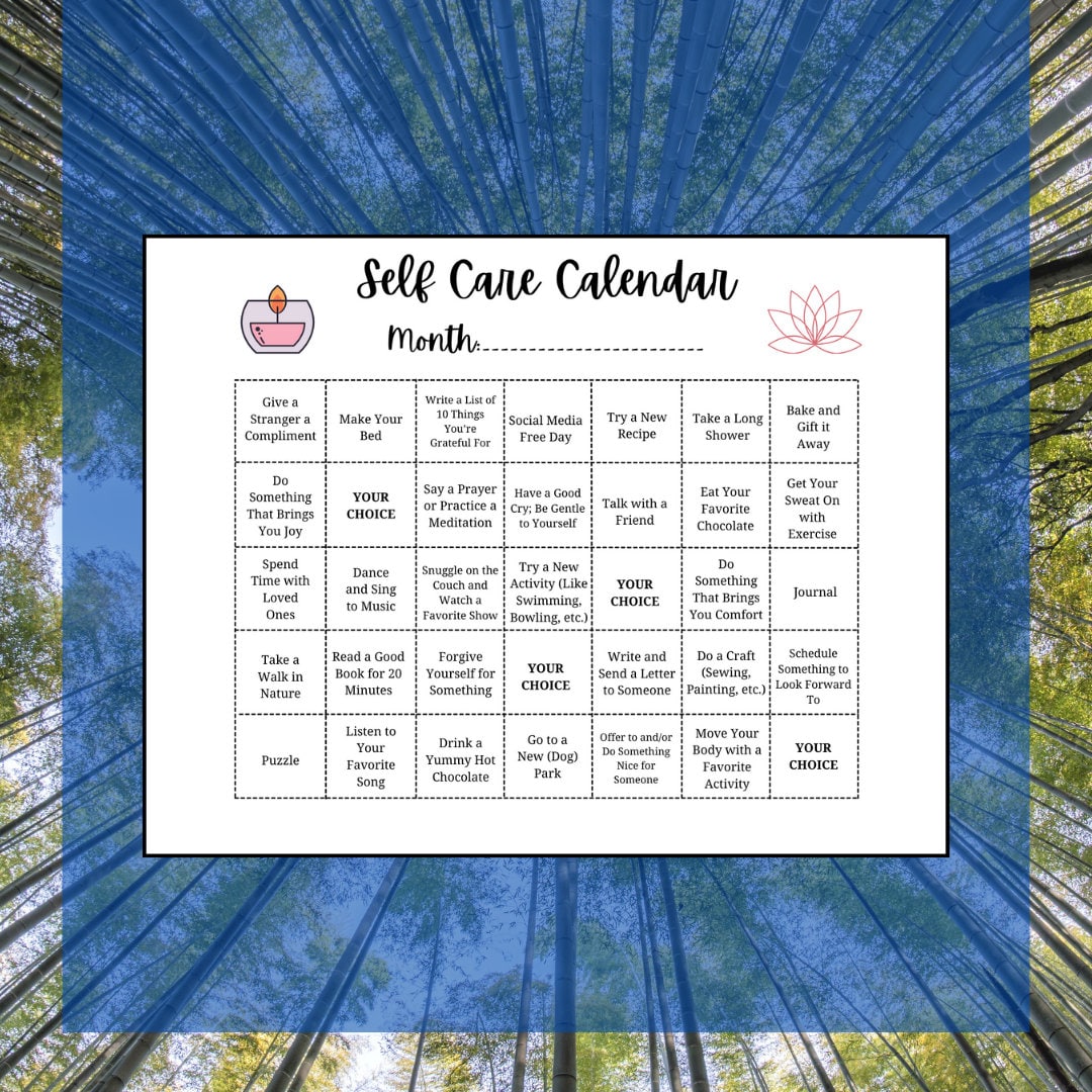 Self Care Calendar Month Depression Activity Prompts Self Help Idea ...
