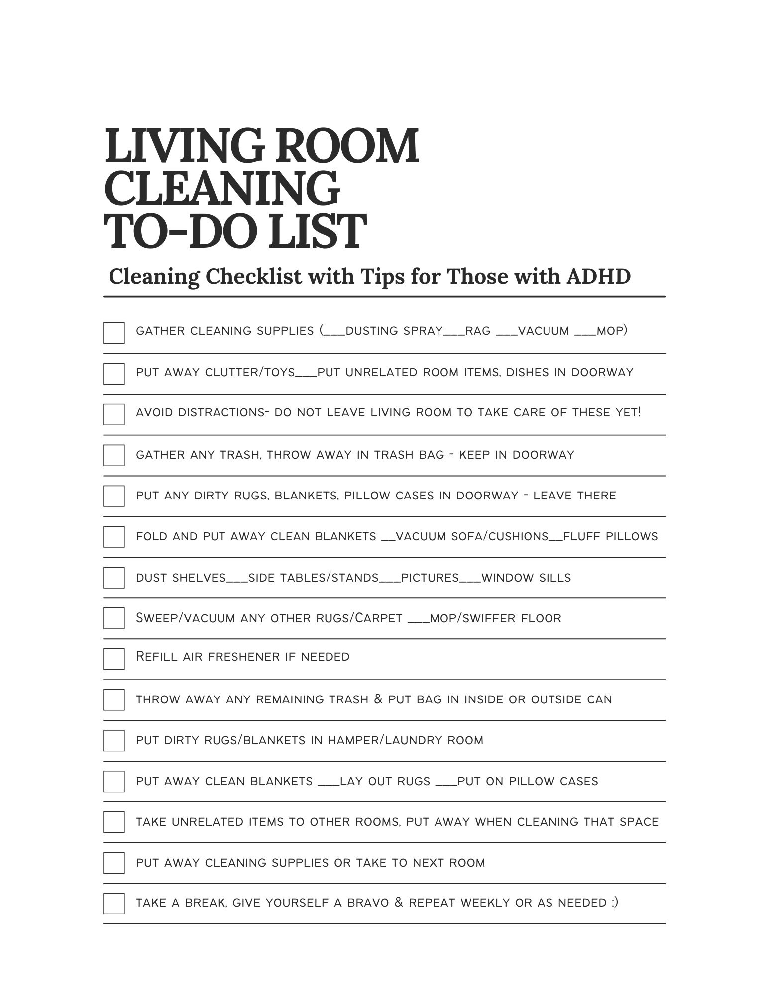 Living Room Family Room Cleaning To-do List Cleaning Schedule Cleaning ...