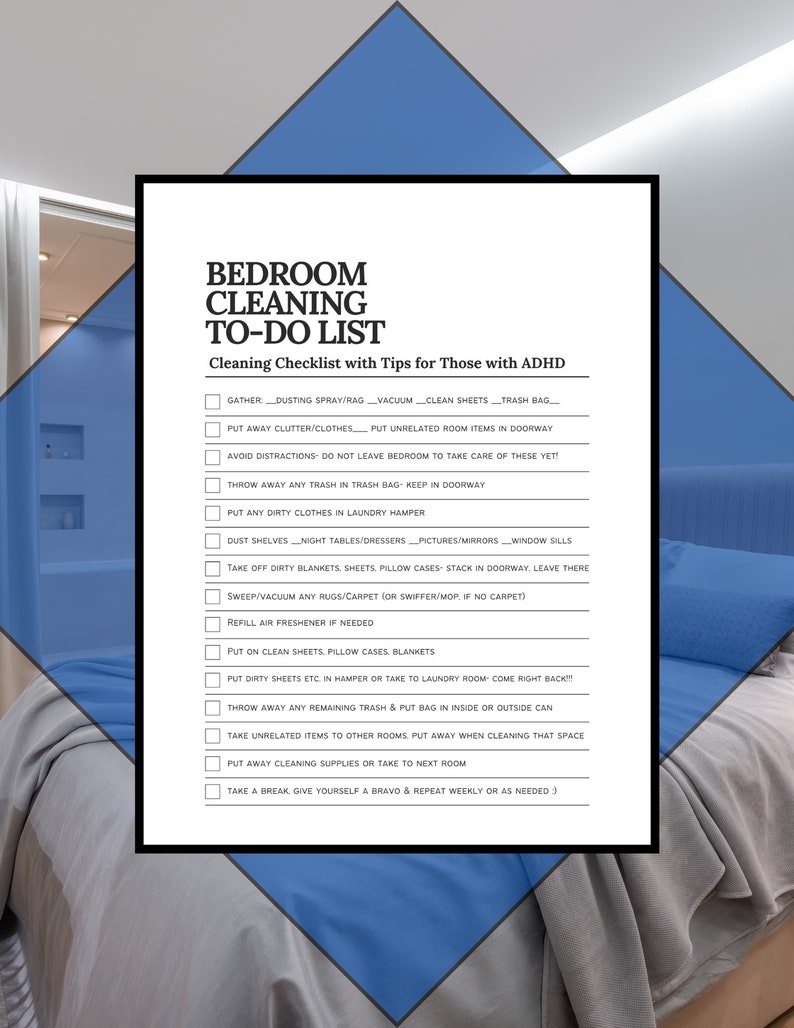 Bedroom Chore Chart Cleaning Bedroom To-do List ADHD Cleaning Planner ...