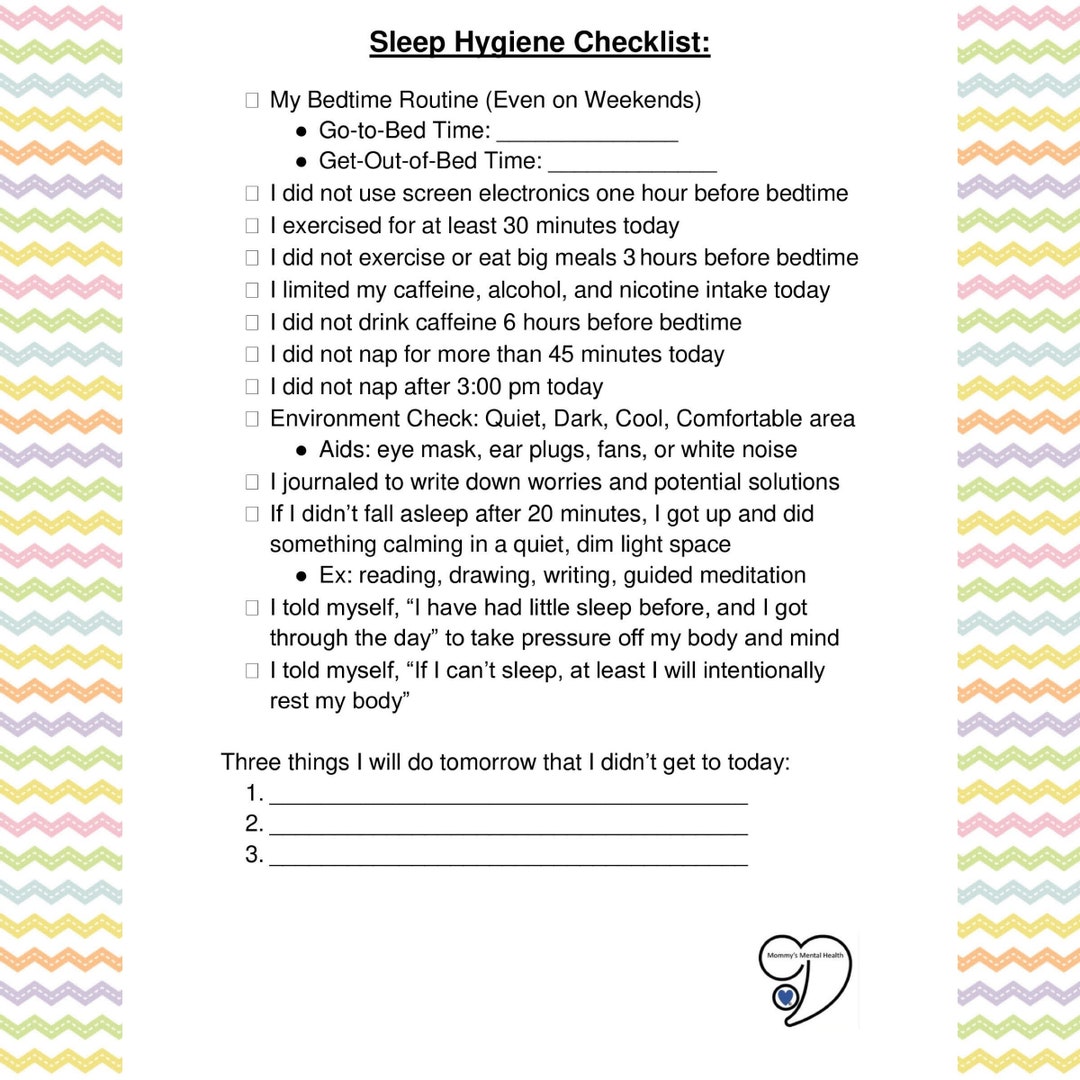 Sleep Hygiene Self Care Checklist Activity Prompts Better - Etsy