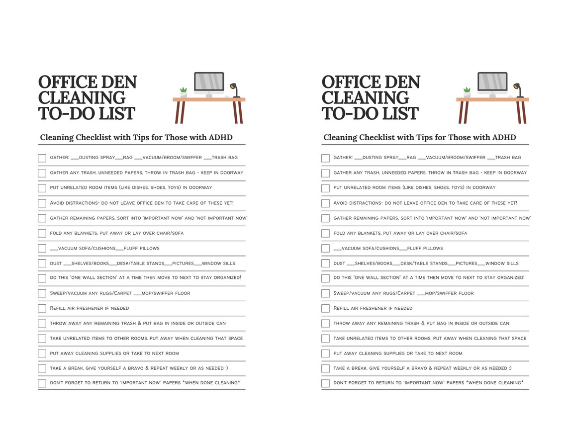 Office Cleaning Checklist Den Cleaning to Do List Study Room Chore Plan ...