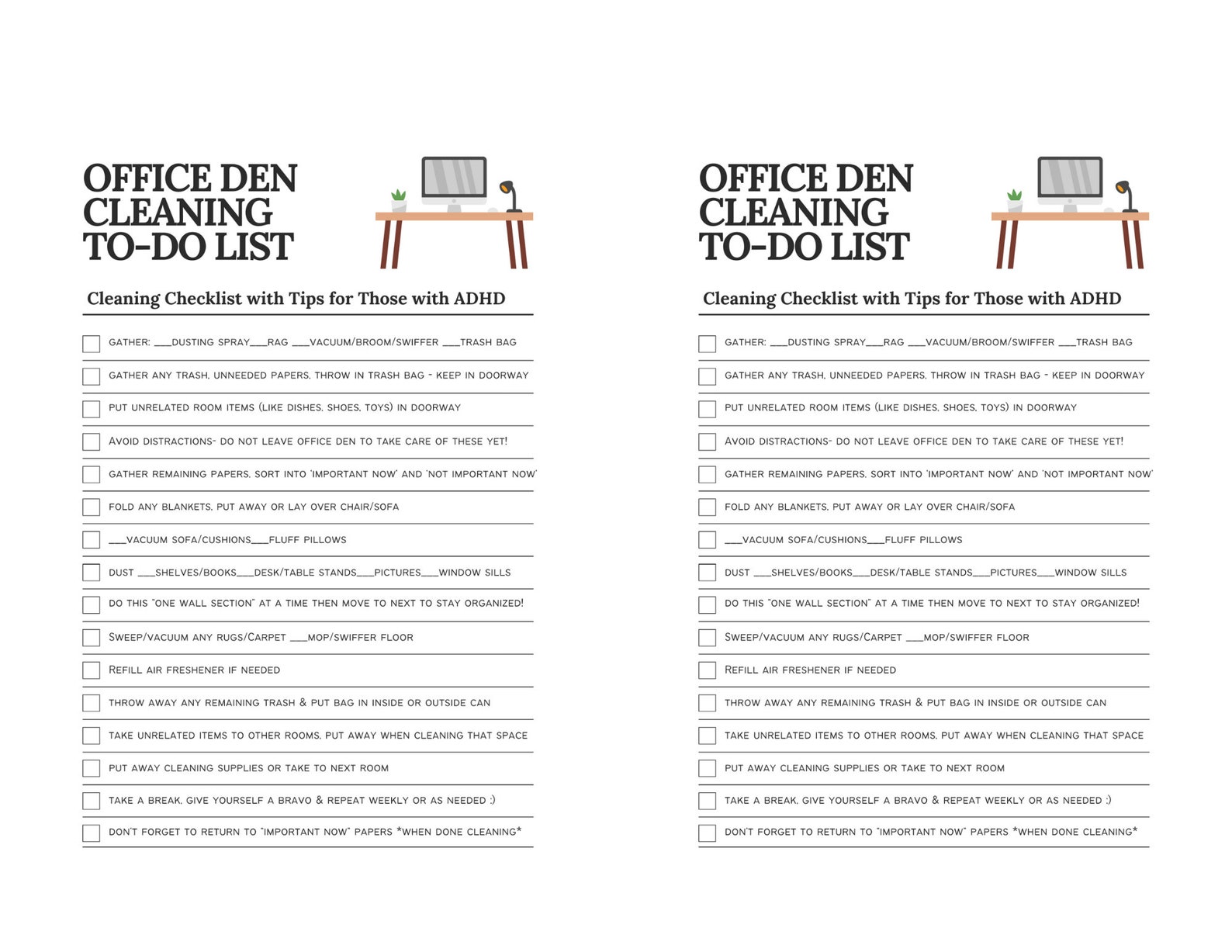 Office Cleaning Checklist Den Cleaning to Do List Study Room Chore Plan ...