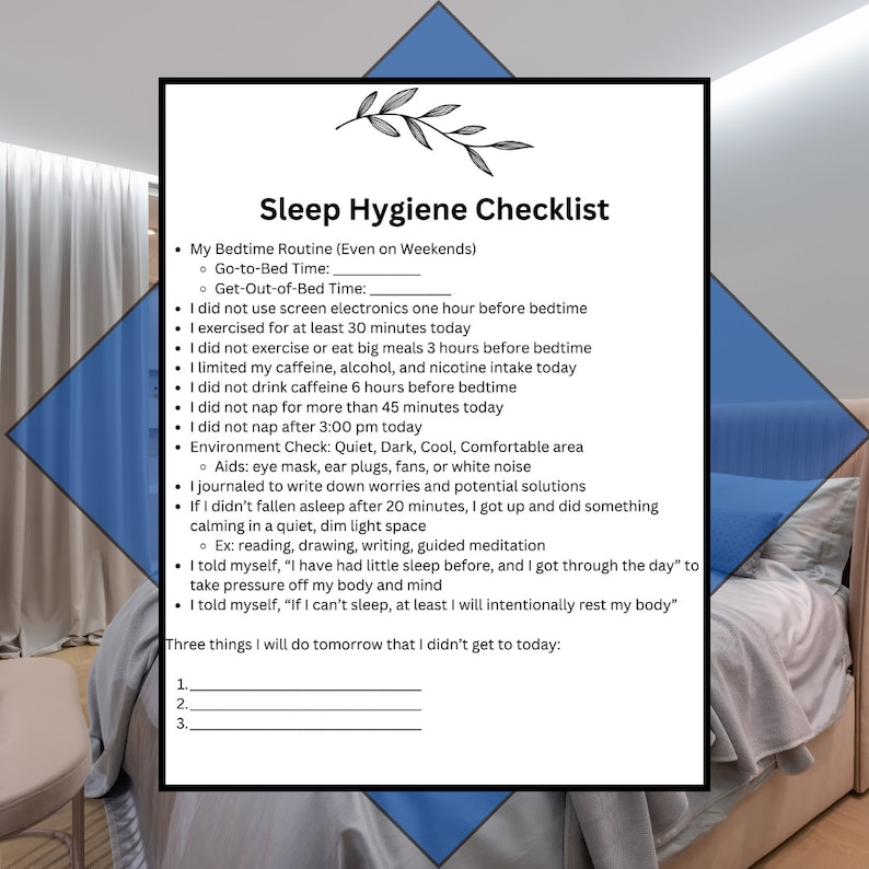 Sleep Hygiene Checklist Insomnia Handout Bedtime Routines Wind Down ...