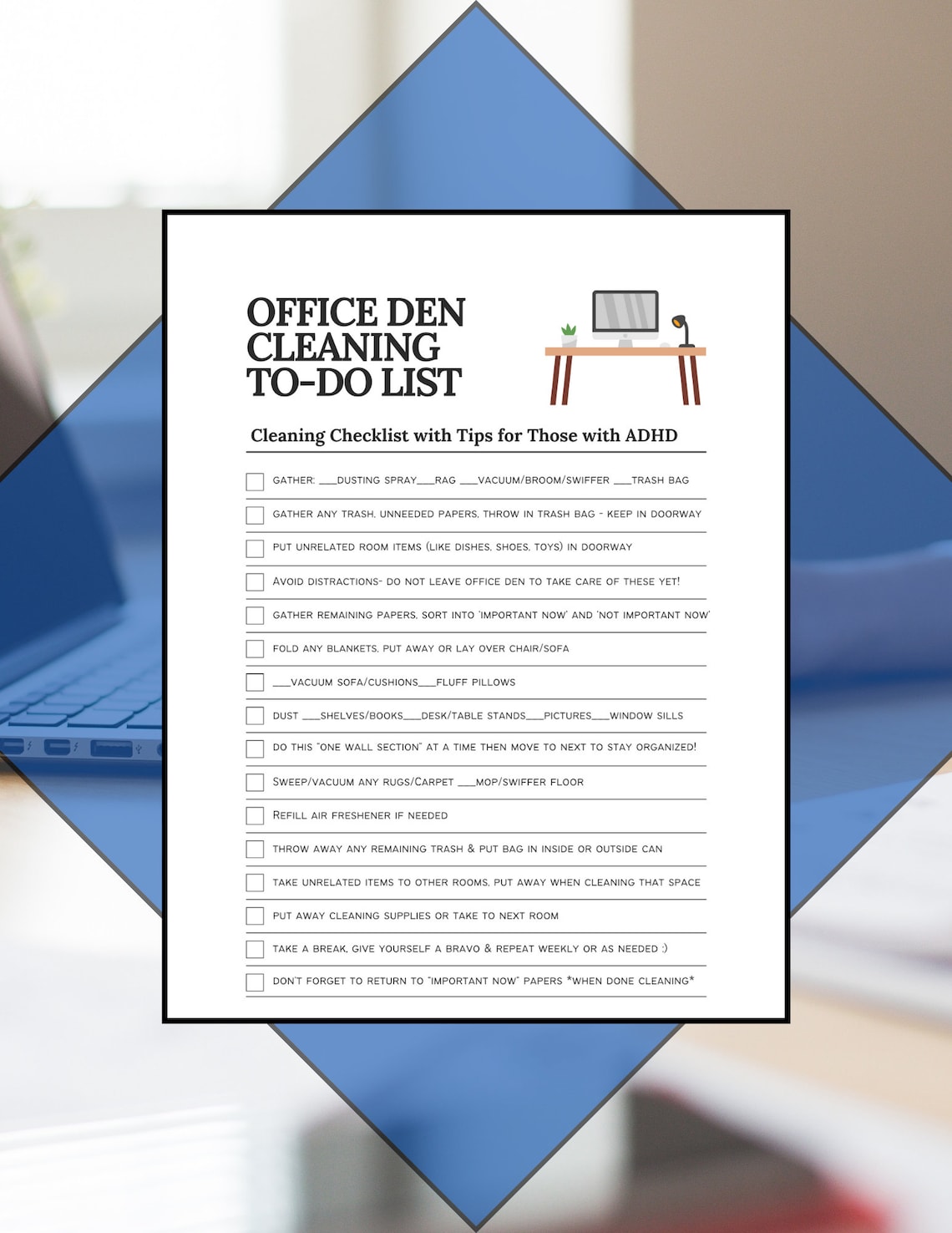 Office Cleaning Checklist Den Cleaning to Do List Study Room Chore Plan ...