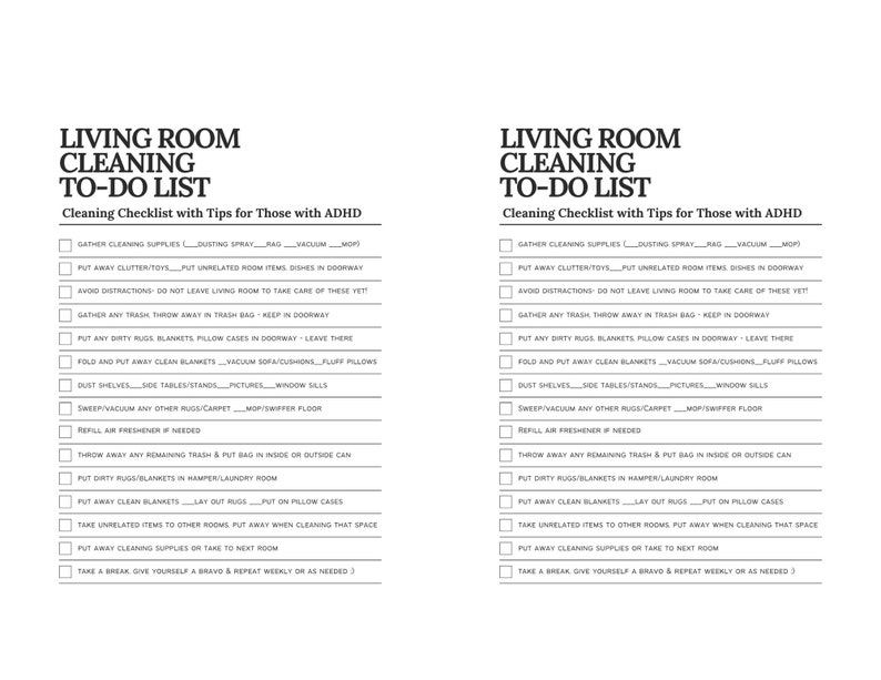 Living Room Family Room Cleaning To-do List Cleaning Schedule Cleaning ...