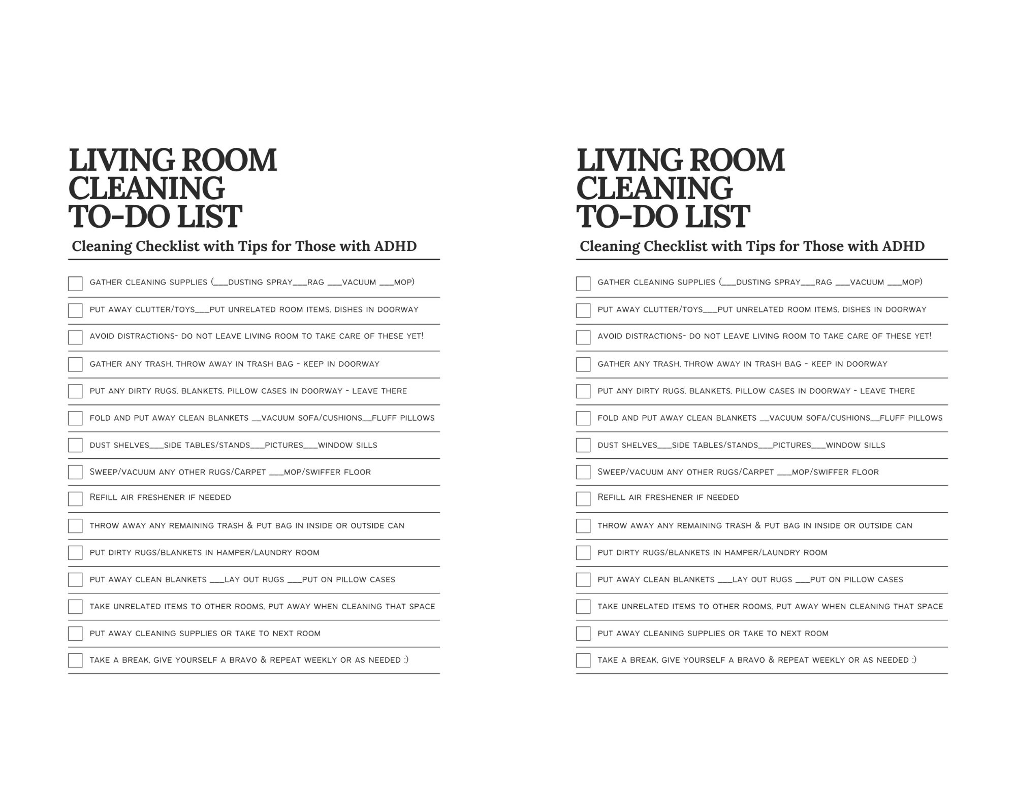 Living Room Family Room Cleaning To-do List Cleaning Schedule Cleaning ...