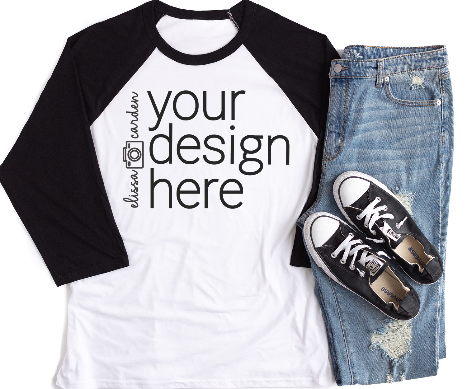 Black Raglan Mockup, Bella Canvas 3200 Shirt Mockup, 3/4 Sleeve Unisex ...