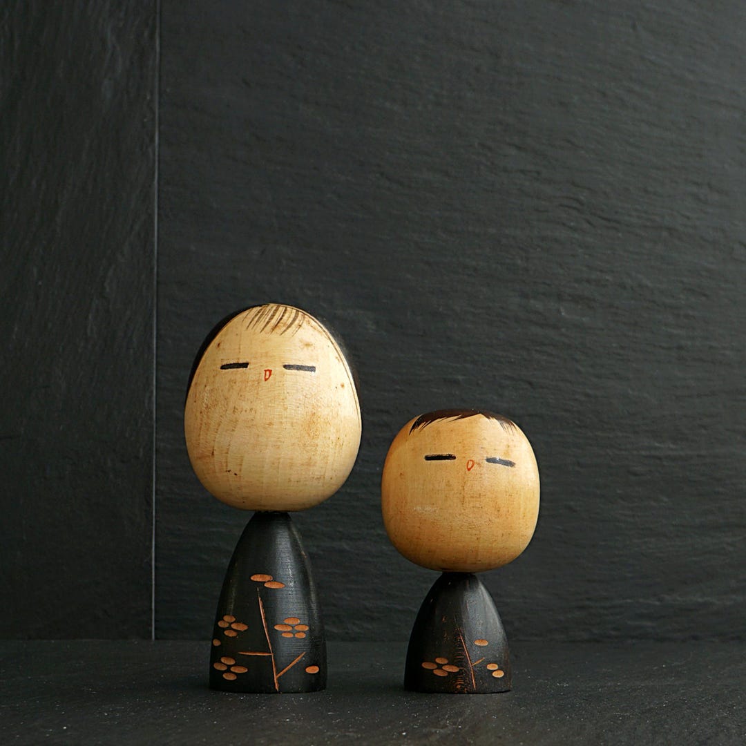 Kokeshi Japanese Doll Vintage Creative 13 and 9 Cms / 5,1 and 3,7 ...